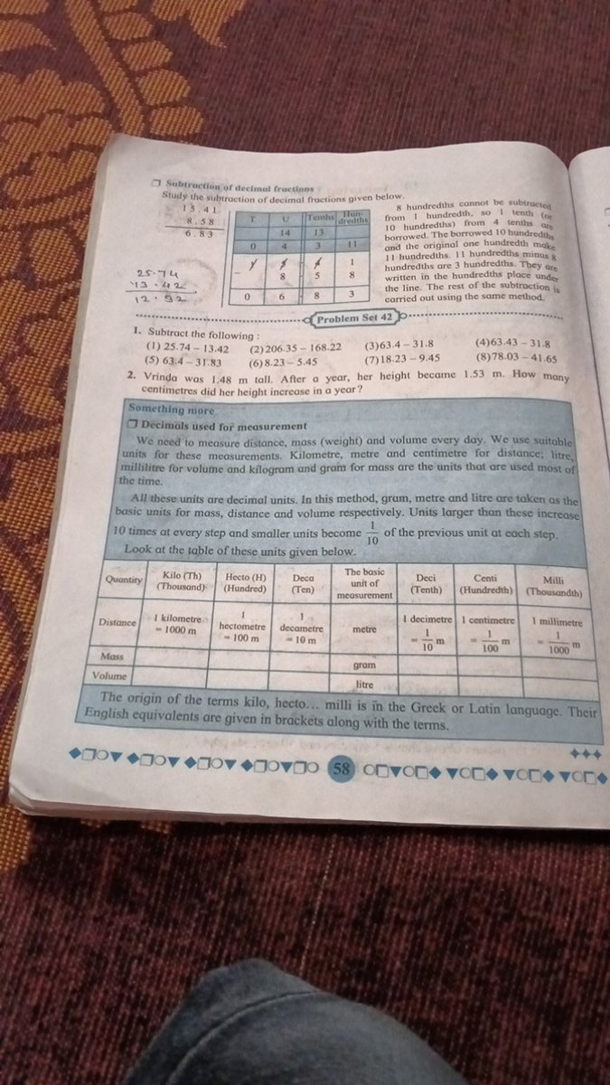 Here's the question image: Subtraction of decimal fractions Study the su..