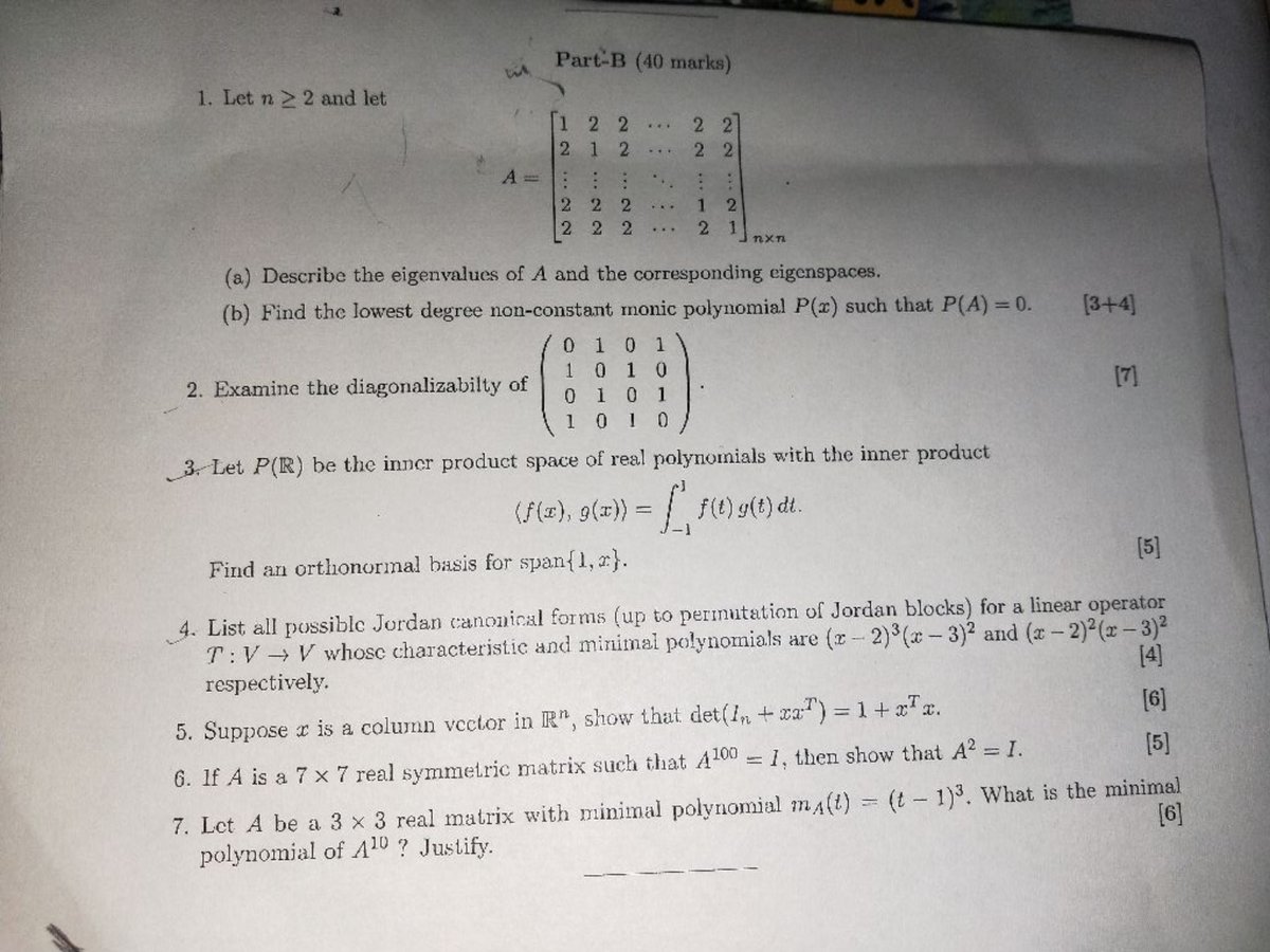 Part-B (40 marks) Let n \ge 2 and let A = \begin{bmatrix} 1 & 2 & 2 & \d..