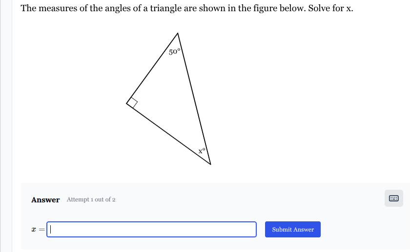 The measures of the angles of a triangle are shown in the figure below. S..