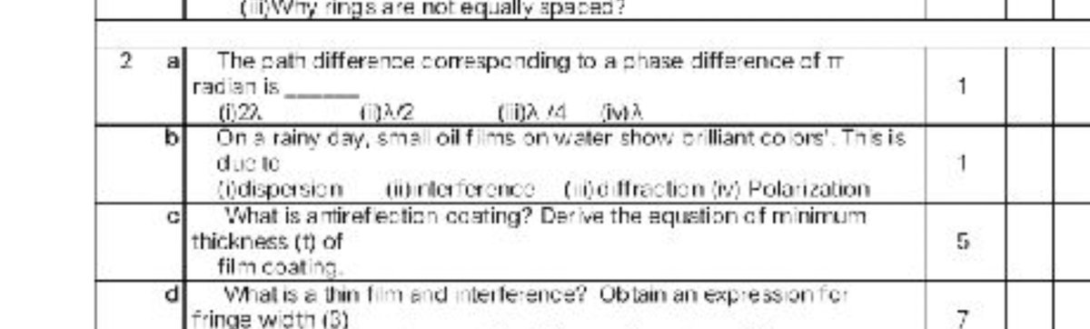 a. The path difference corresponding to a phase difference of π radian is..