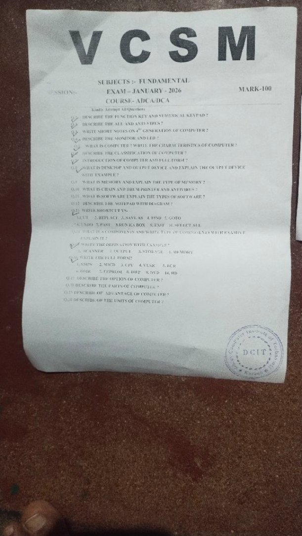VCSM SUBJECTS: FUNDAMENTAL EXAM - JANUARY - 2026 COURSE - ADCA/DCA MARK-..