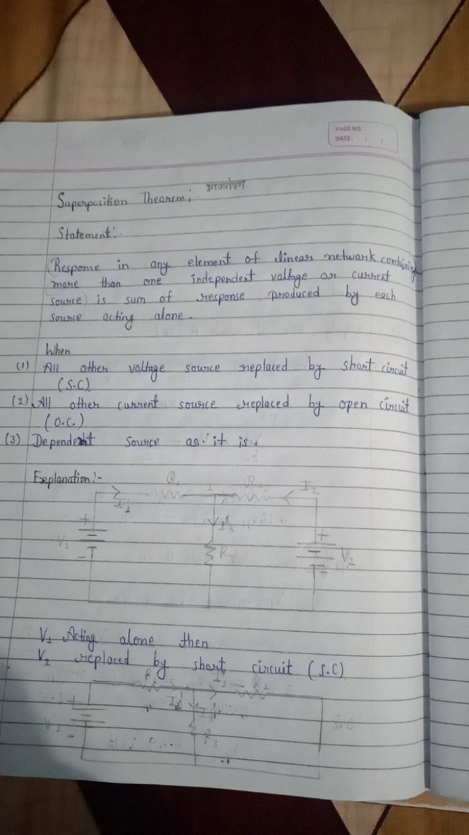 Superposition Theorem: Statement: Response in any element of a linear ne..