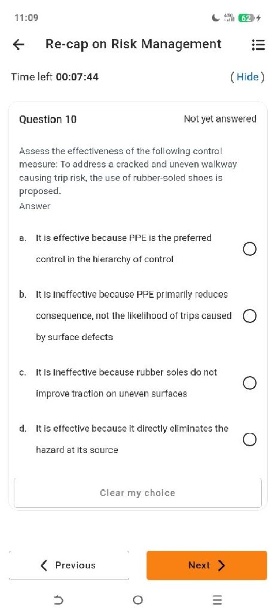 Assess the effectiveness of the following control measure: To address a c..