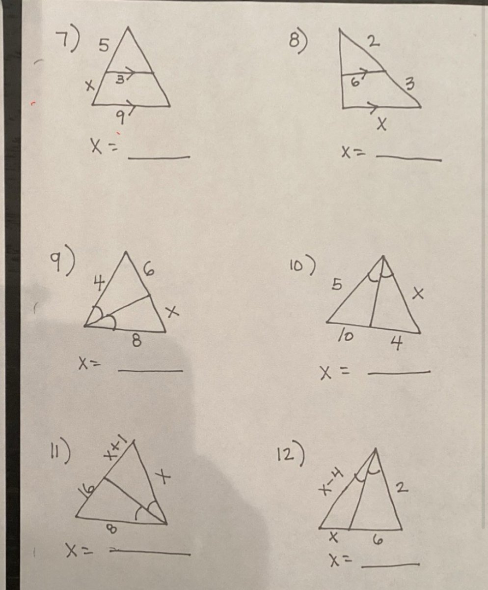 Solve for X in the following problems: Problem 7: Given a triangle with