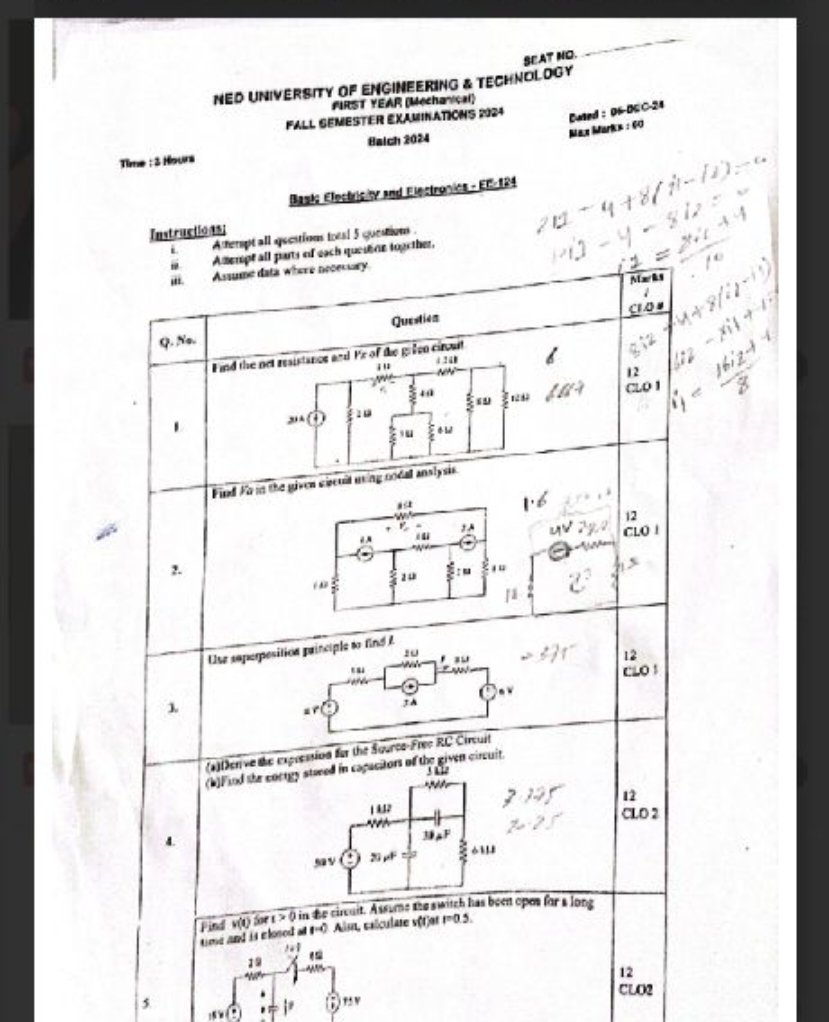 NED UNIVERSITY OF ENGINEERING & TECHNOLOGY FIRST YEAR (Mechanical) FALL S..