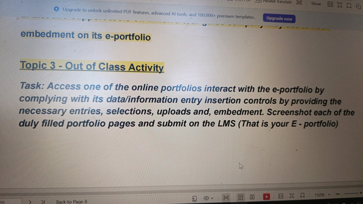 Topic 3 - Out of Class Activity Task: Access one of the online portfolio..