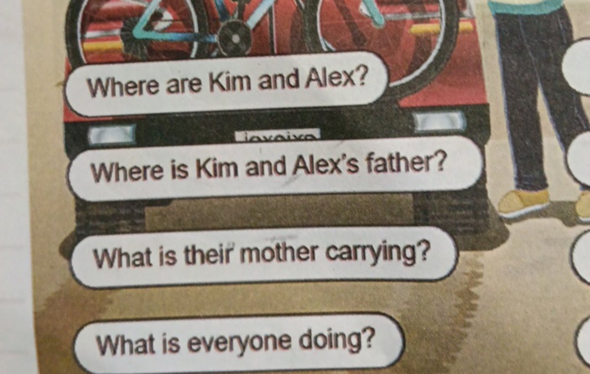 Here are some questions based on an image: Where are Kim and Alex? Where..