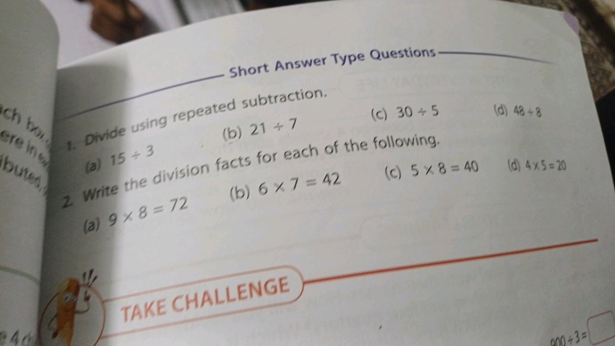 Short Answer Type Questions Divide using repeated subtraction. (a) 15..