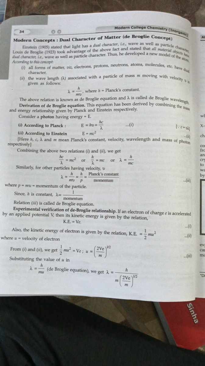 Modern Concepts: Dual Character of Matter (de Broglie Concept) Einstein