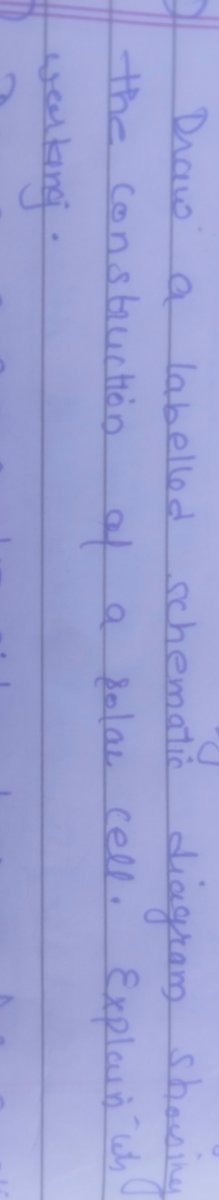 Draw a labelled schematic diagram showing the construction of a solar cel..