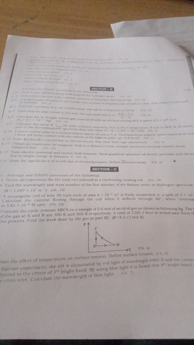 Consider the cyclic process ABCA on a sample of 2.0 mol of an ideal gas a..