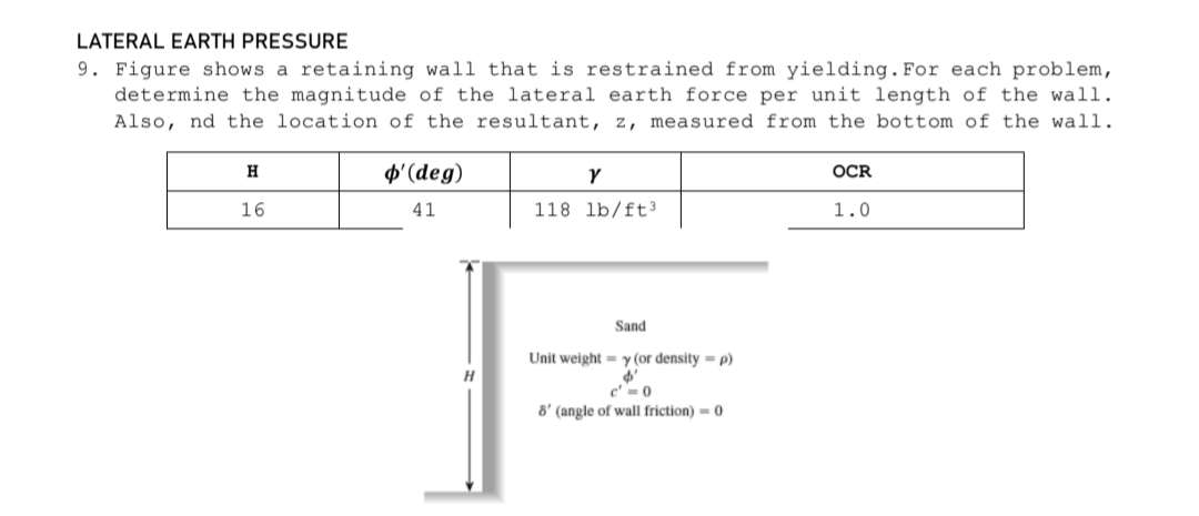 LATERAL EARTH PRESSURE Figure shows a retaining wall that is restrained