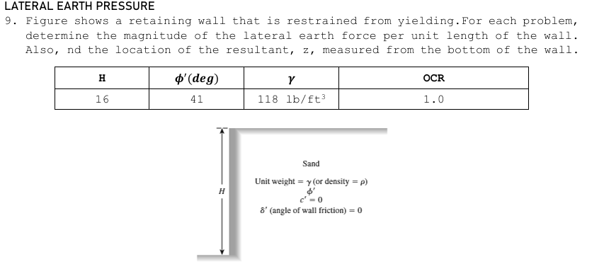 LATERAL EARTH PRESSURE Figure shows a retaining wall that is restrained