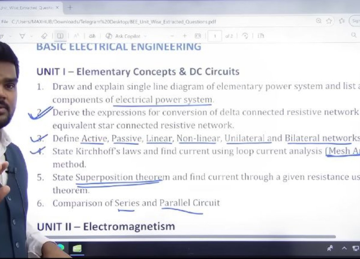 UNIT I – Elementary Concepts & DC Circuits Draw and explain single line