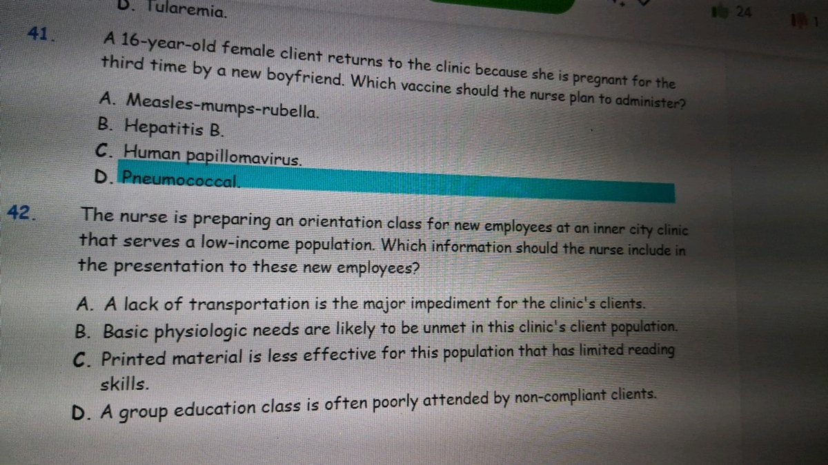 A 16-year-old female client returns to the clinic because she is pregnant..
