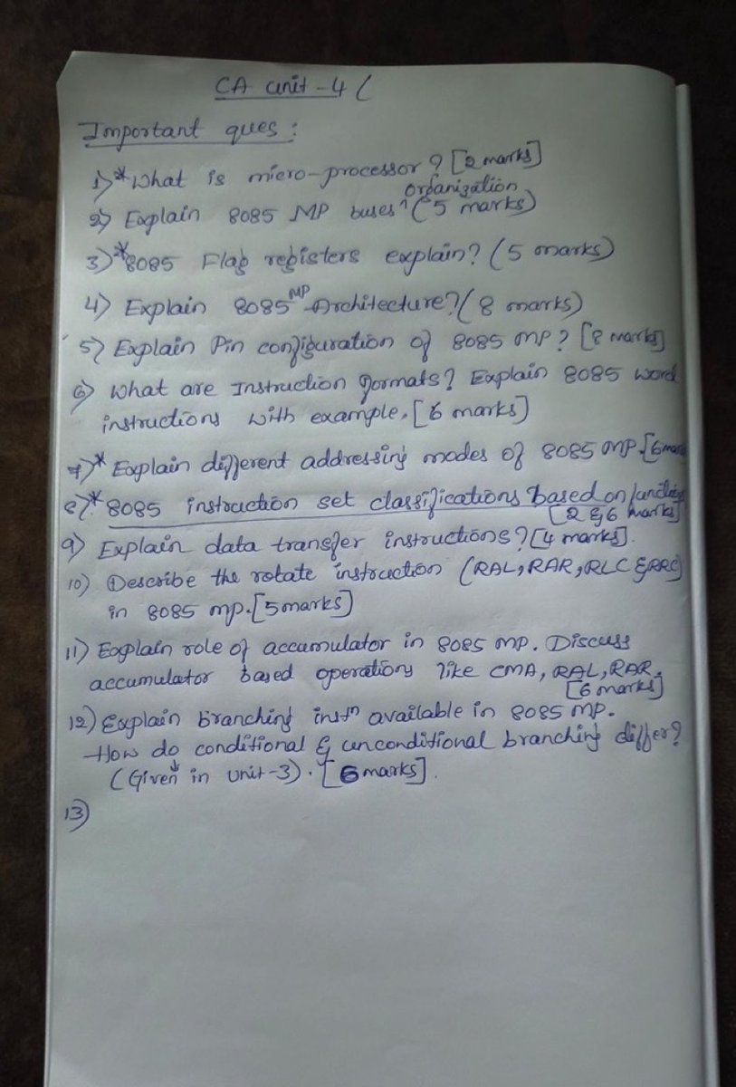 CA unit-4 Important questions: What is microprocessor? [2 marks] Explain