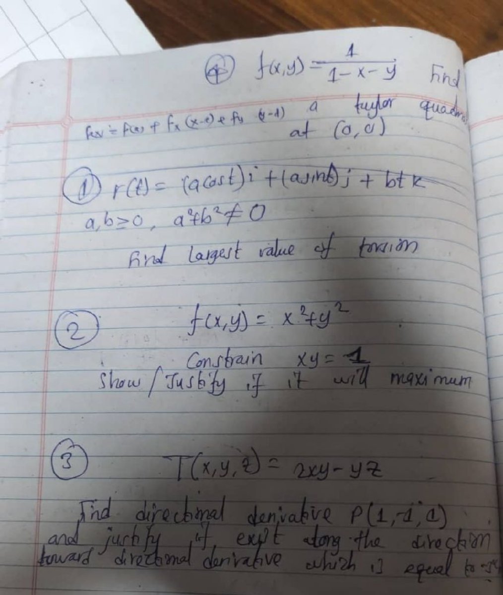 Here are four mathematics problems: Problem 1: Given r(t) = (a \cos t)i