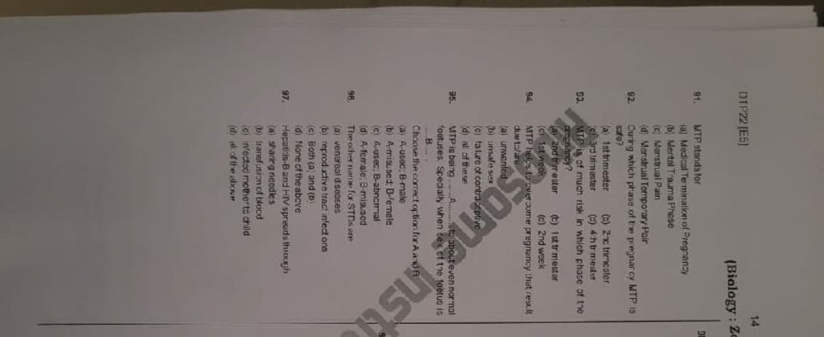 MTP stands for (a) Medical Termination of Pregnancy (b) Mental Trauma Pha..
