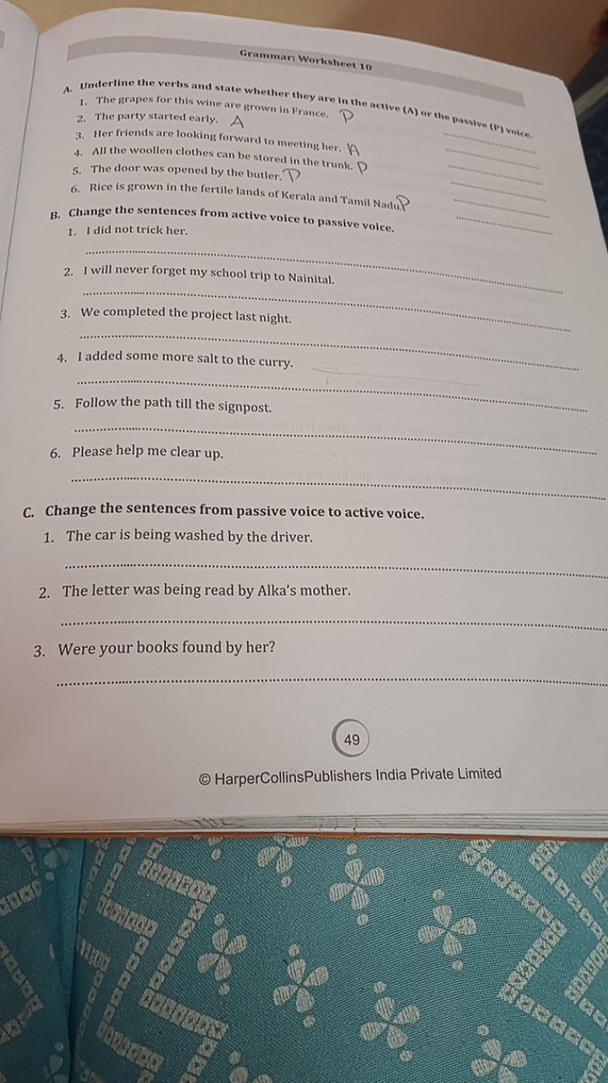 Grammar: Worksheet 10 A. Underline the verbs and state whether they are