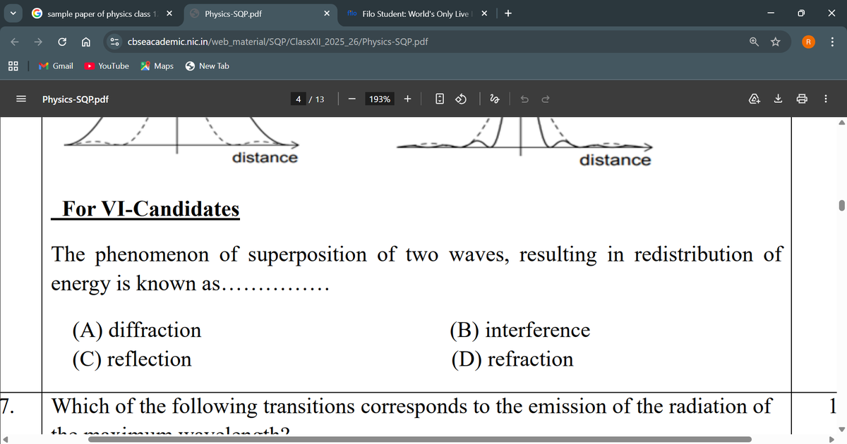 The phenomenon of superposition of two waves, resulting in redistribution..