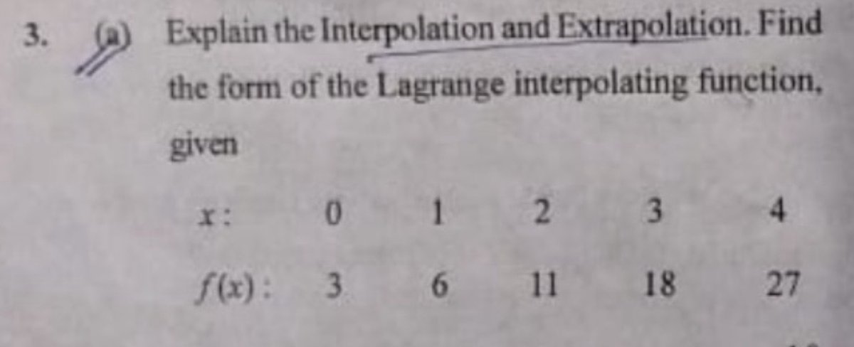 Explain the Interpolation and Extrapolation. Find the form of the Lagrang..