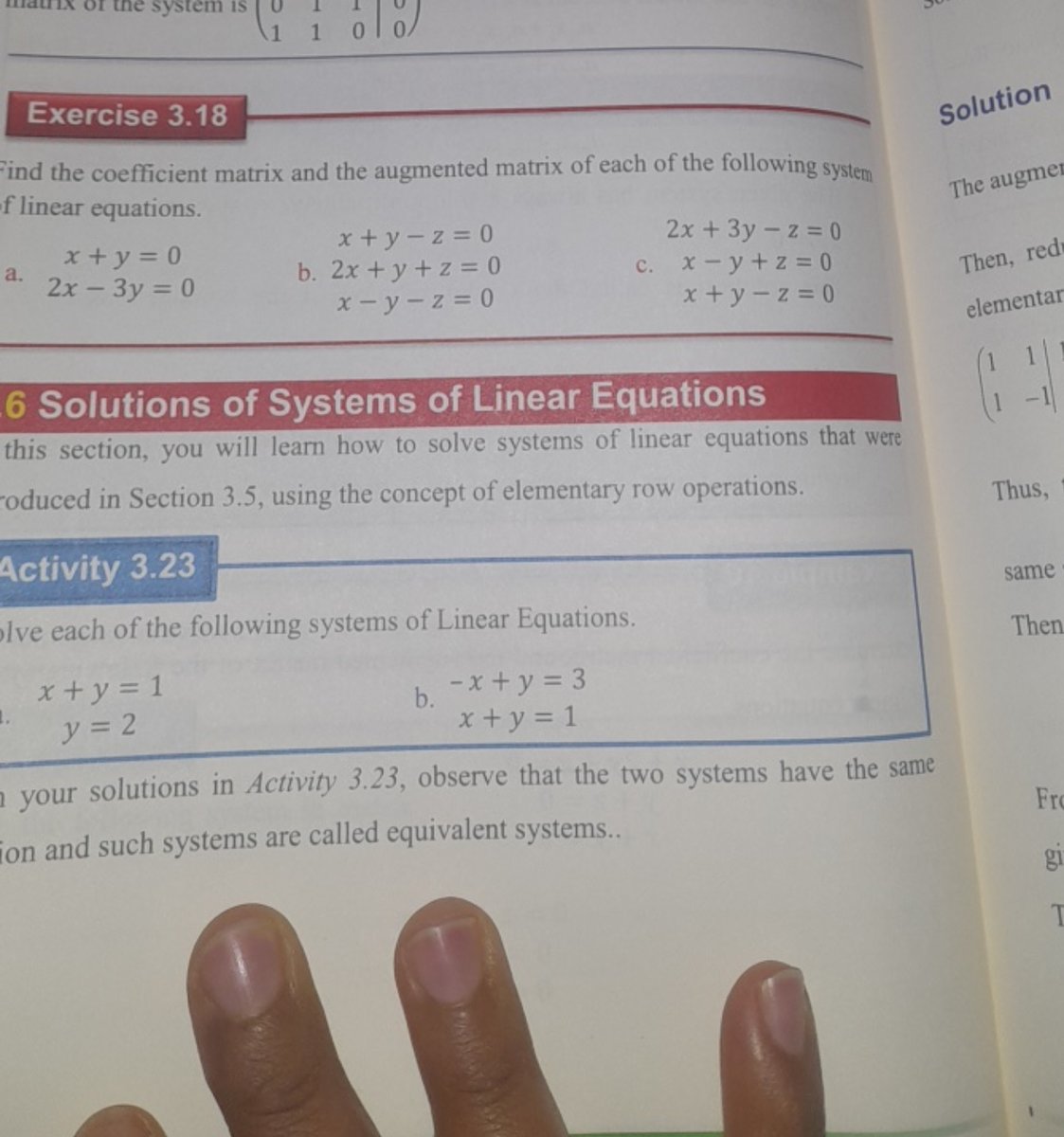 Exercise 3.18 Find the coefficient matrix and the augmented matrix of eac..