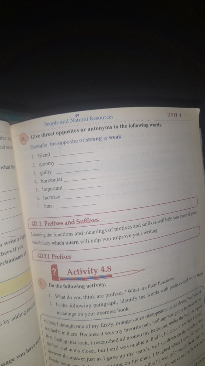 II. Give direct opposites or antonyms to the following words. Example: th..