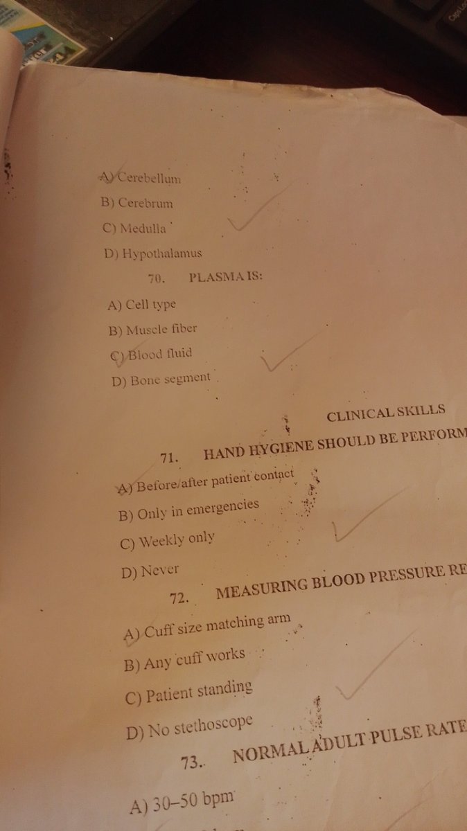 PLASMA IS: A) Cell type B) Muscle fiber C) Blood fluid D) Bone segment H..
