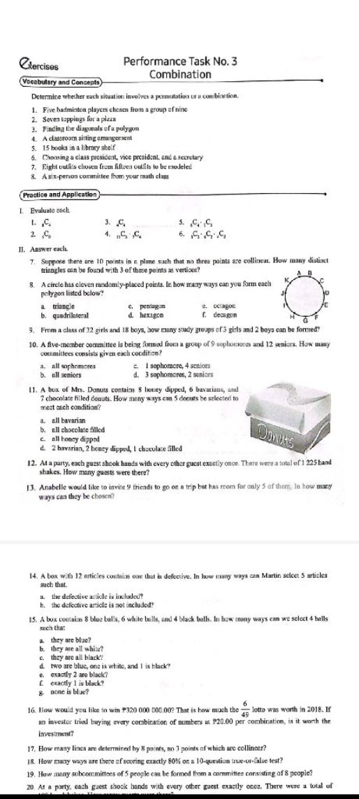 Exercises Vocabulary and Concepts Determine whether each situation invol..