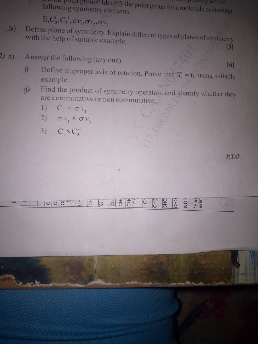 b) Define plane of symmetry. Explain different types of planes of symmetr..