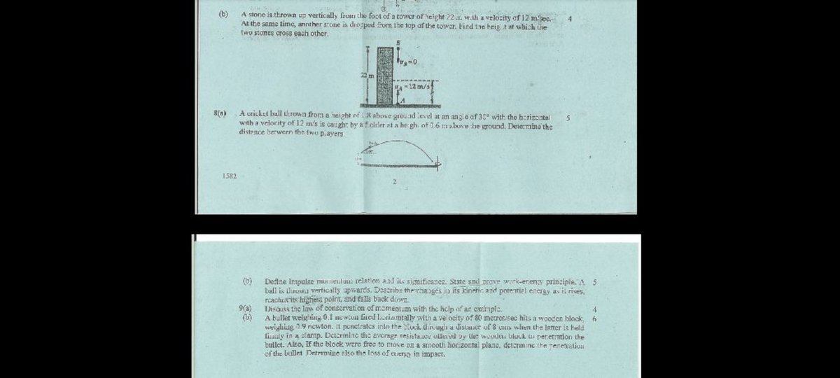 (b) A stone is thrown up vertically from the foot of a tower of height 22..
