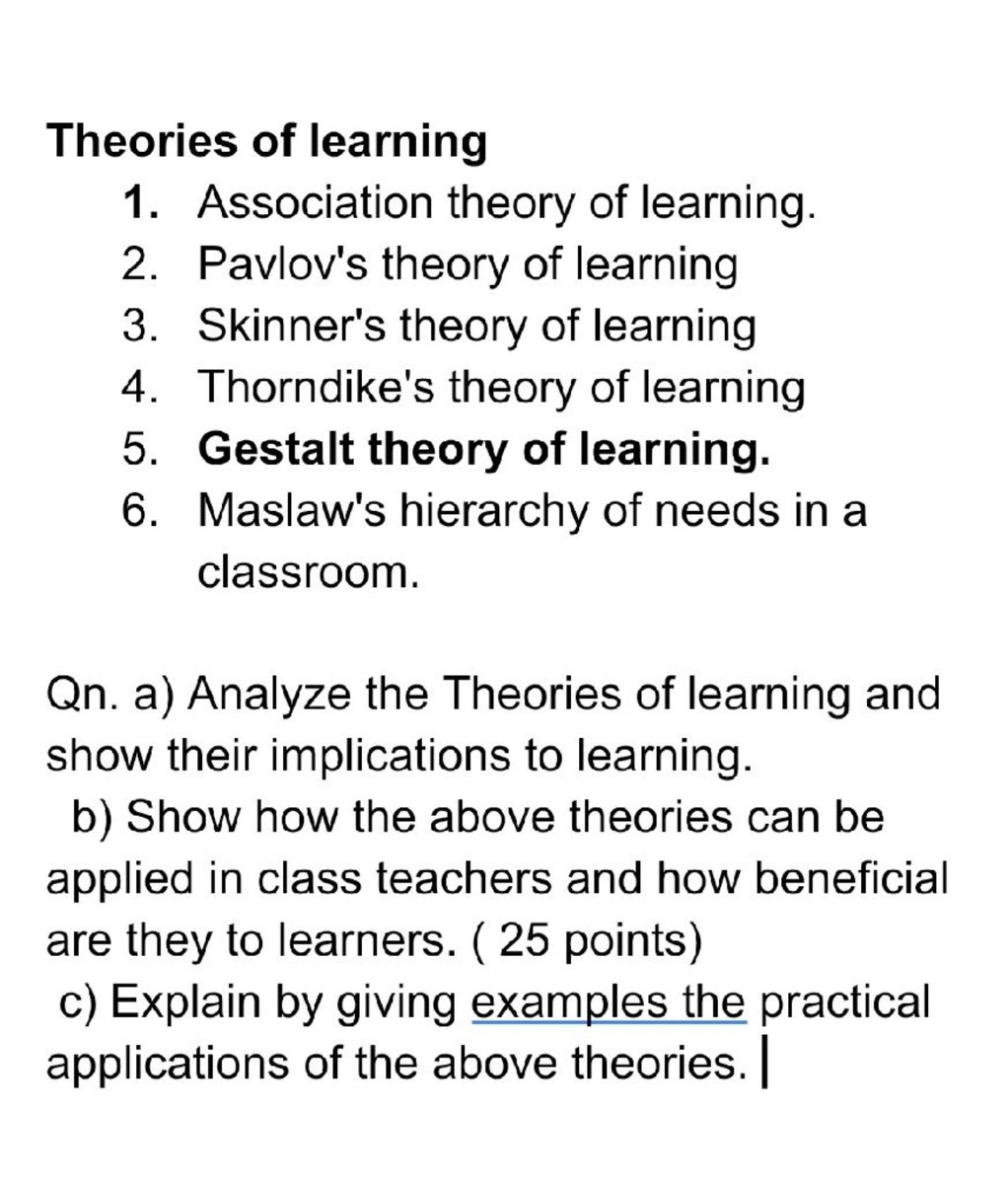 Theories of learning Association theory of learning. Pavlov's theory of l..