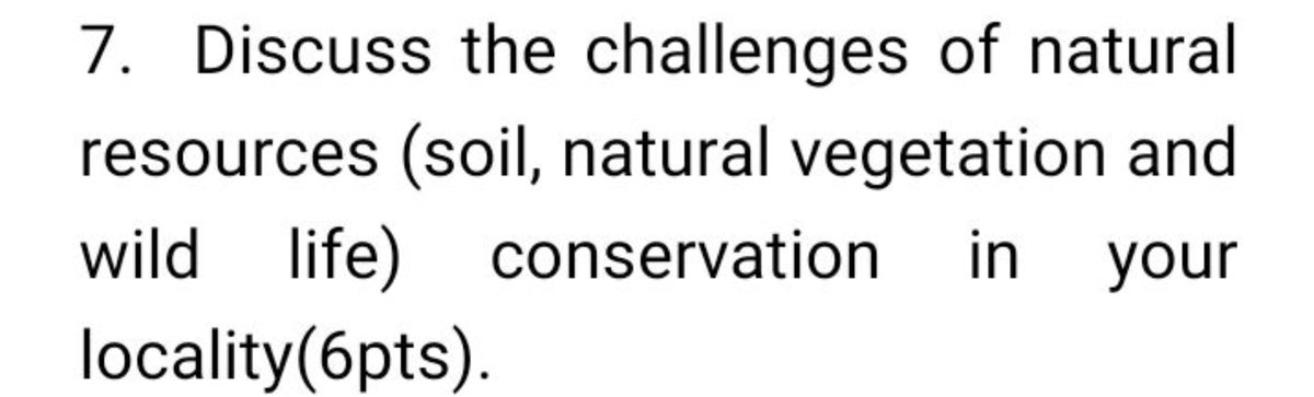 Discuss the challenges of natural resources (soil, natural vegetation and..