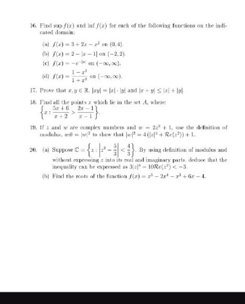 Find sup f(x) and inf f(x) for each of the following functions on the ind..