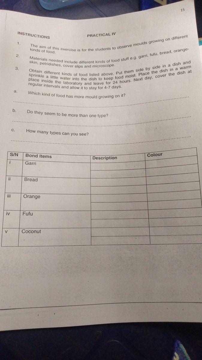 PRACTICAL IV INSTRUCTIONS The aim of this exercise is for the students