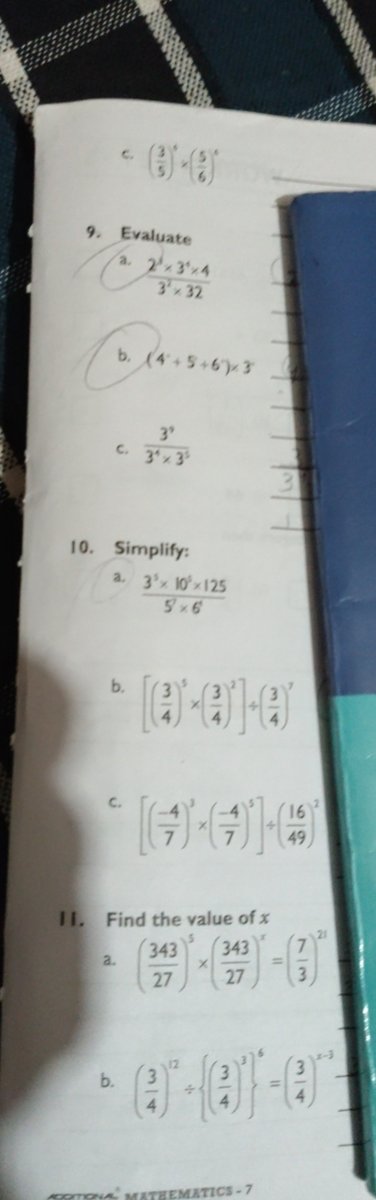 Here are some questions from a mathematics worksheet: 9. Evaluate a.
