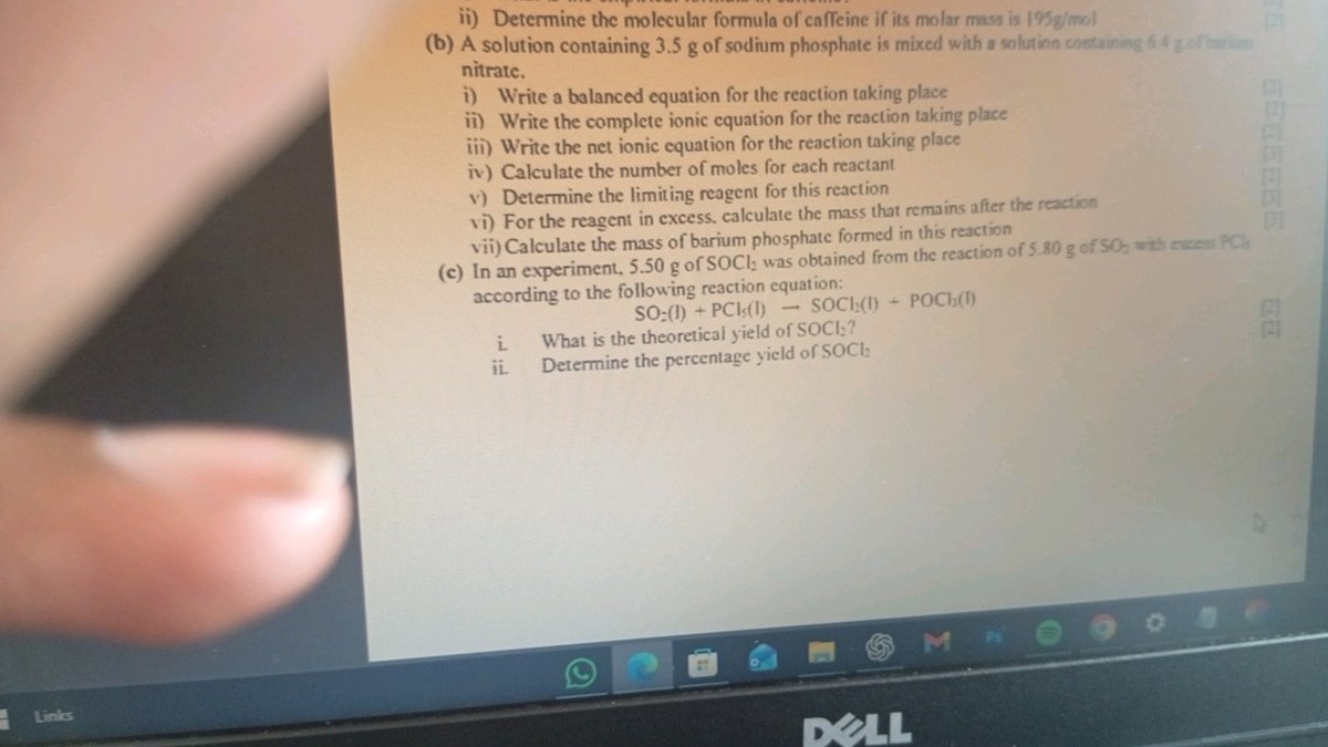 ii) Determine the molecular formula of caffeine if its molar mass is 195g..