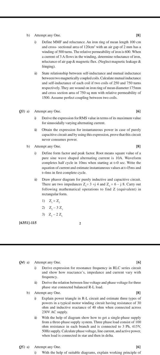 Q3) a) Attempt any One. i) Derive the expression for RMS value in terms