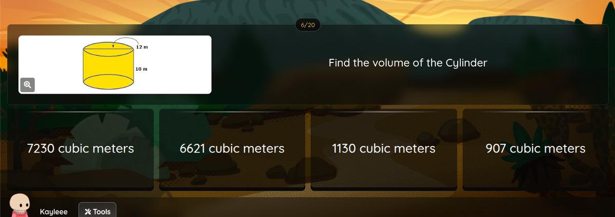 Find the volume of the Cylinder. (The cylinder has a diameter of 12m and..