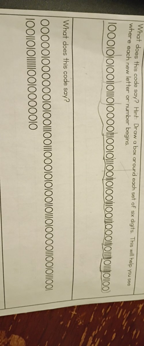 What does this code say? Hint: Draw a box around each set of six digits.