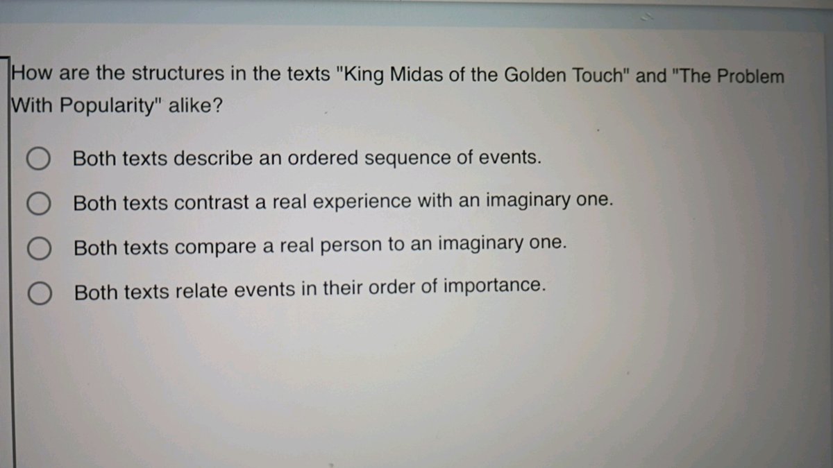 How are the structures in the texts "King Midas of the Golden Touch" and