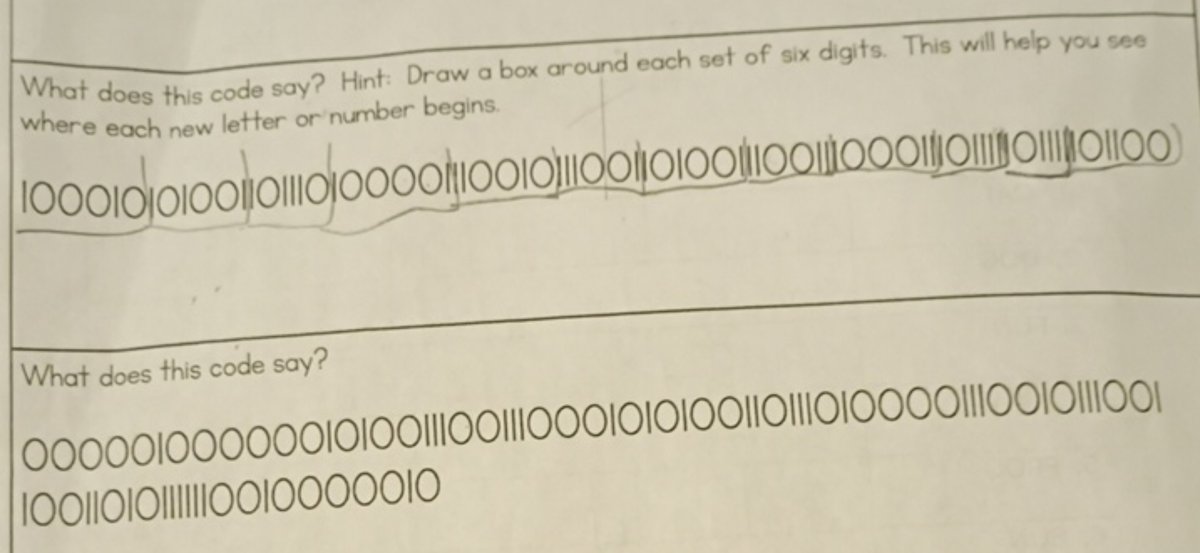 What does this code say? Hint: Draw a box around each set of six digits.