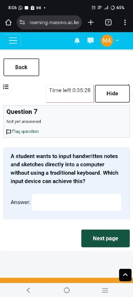 A student wants to input handwritten notes and sketches directly into a c..