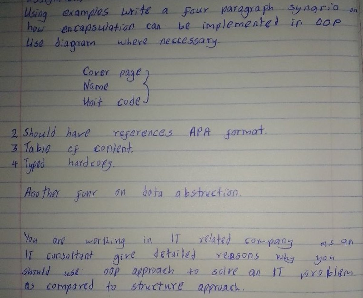Using examples, write a four-paragraph scenario on how encapsulation can