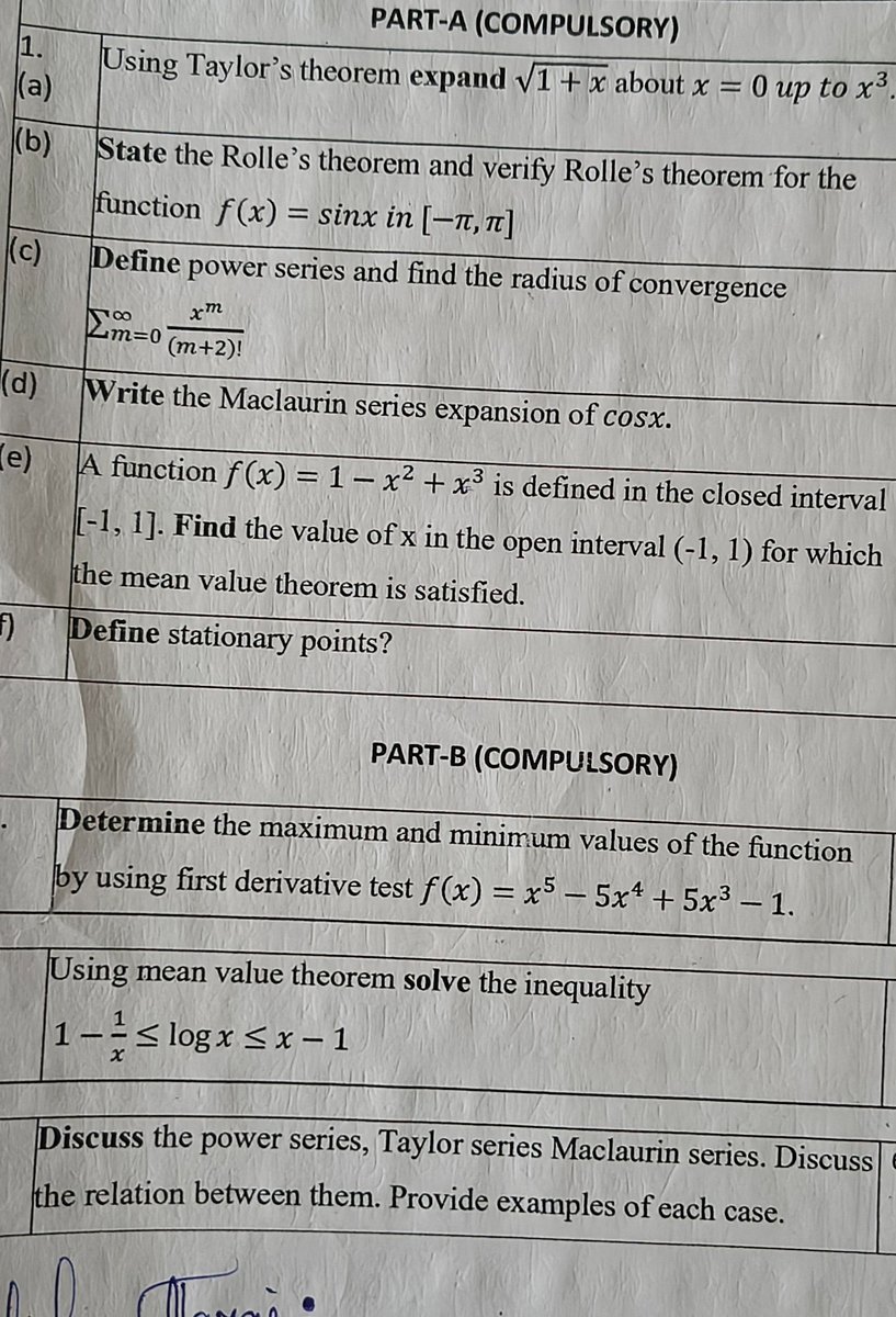 Here are several questions related to Calculus: PART-A (COMPULSORY) (a)..