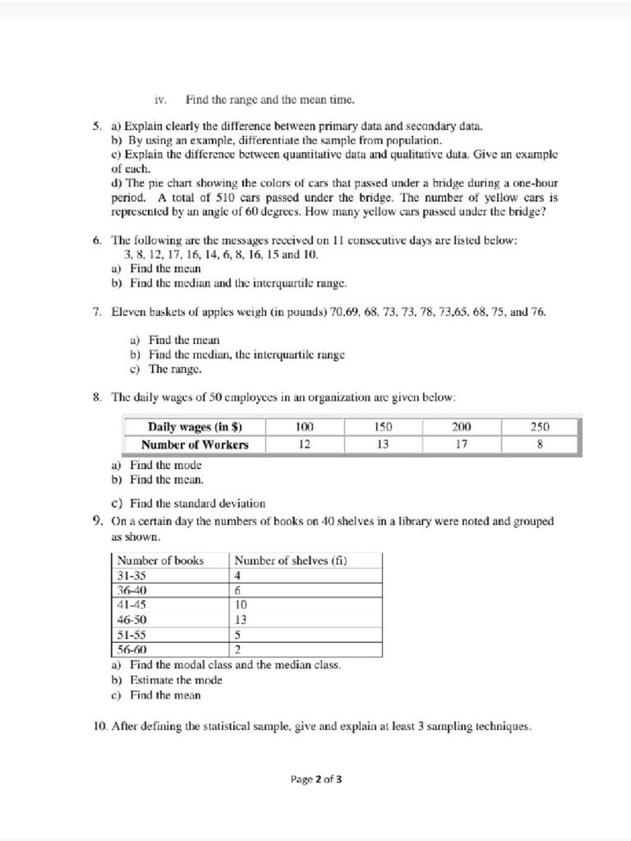 iv. Find the range and the mean time. a) Explain clearly the difference