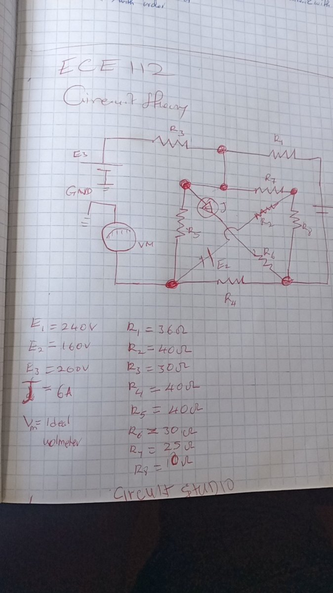 ECE 112 Circuit Theory Given the circuit diagram with the following valu..