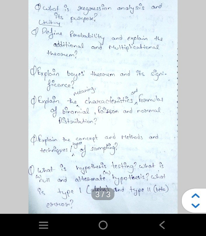 What is regression analysis and its purpose? Define Probability and expla..