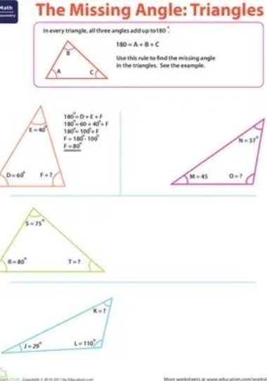The Missing Angle: Triangles In every triangle, all three angles add up