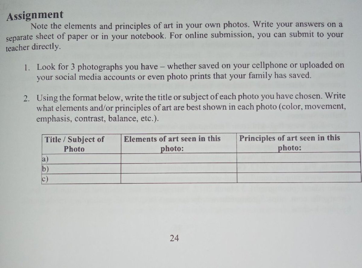 Assignment Note the elements and principles of art in your own photos. Wr..